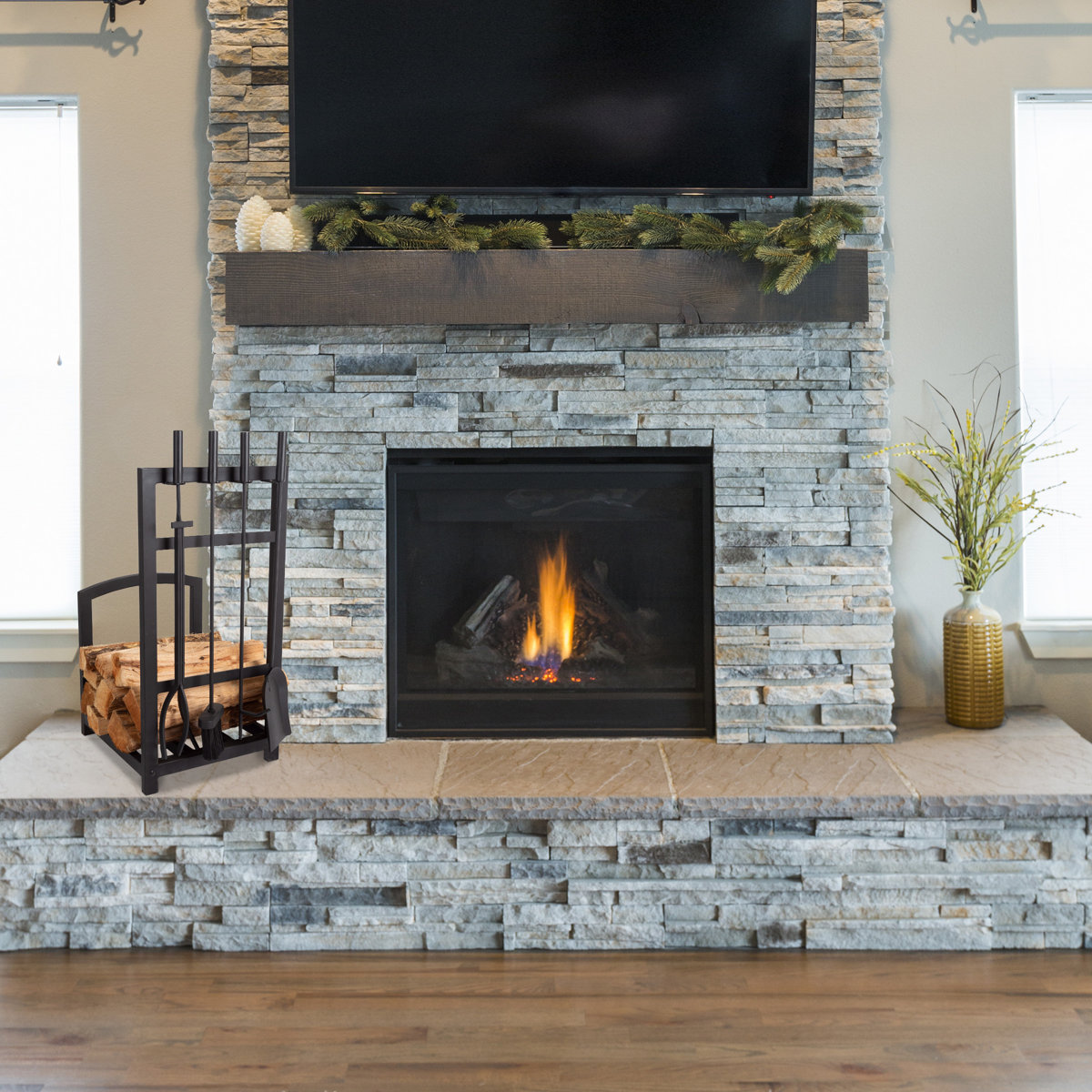 Williston Forge Jivin 5-Piece Fireplace Tool Set and Log Rack - Mission ...